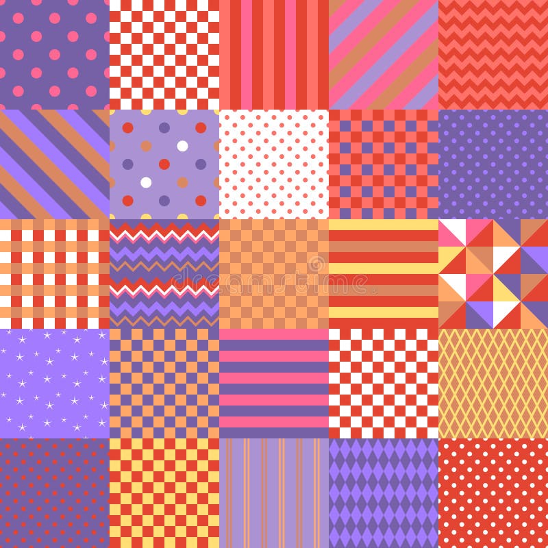Seamless Patchwork Pattern From Colorful Square Patches With Geometric