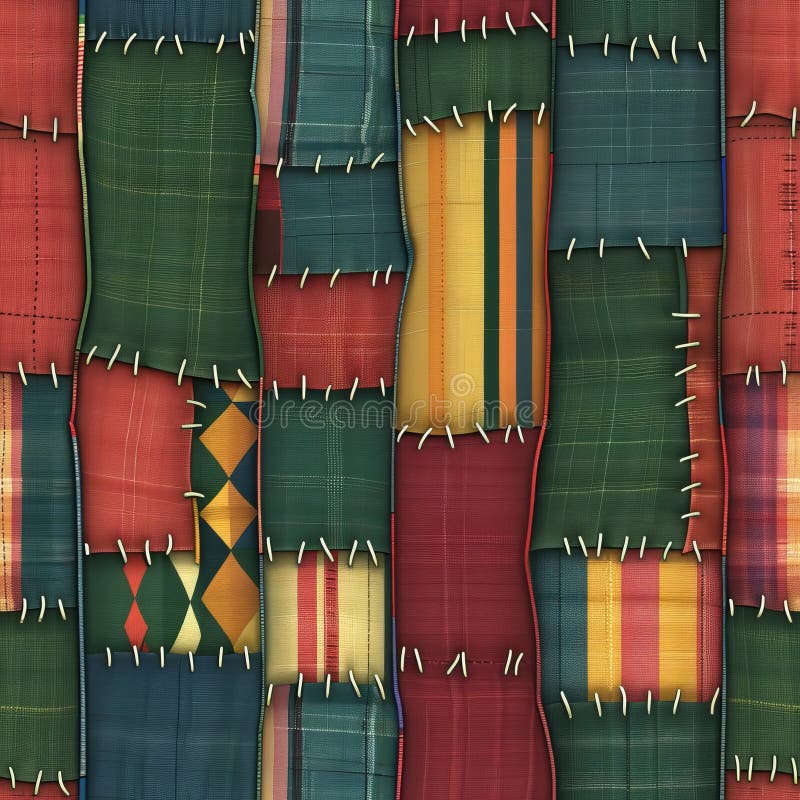 Seamless Patchwork Pattern, Fabric Texture Background, Muted Color ...