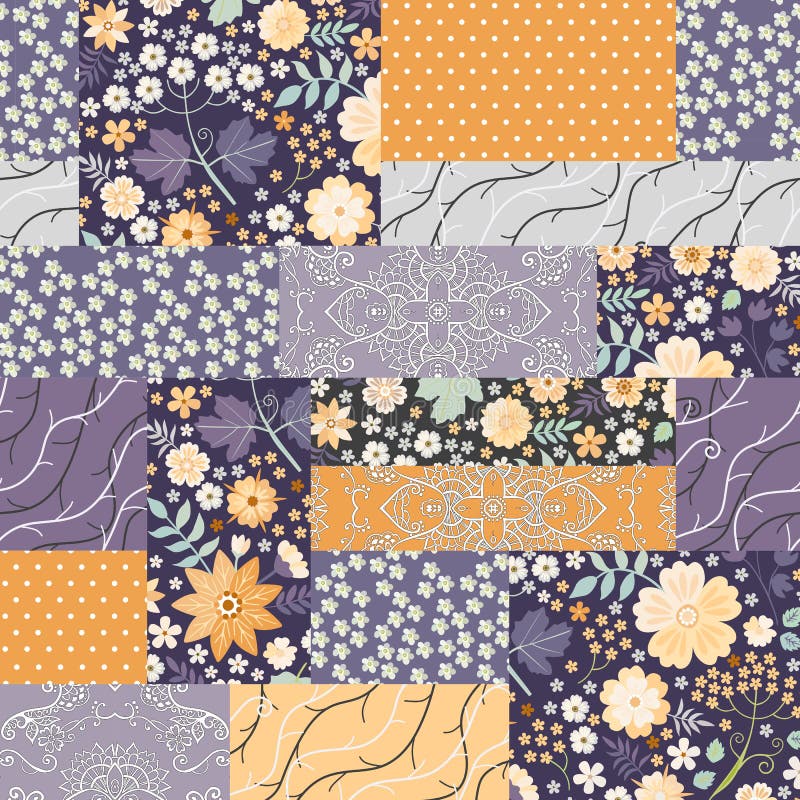 Patchwork from Patches with Doodle Flowers and Dots. Ethnic Boho Seamless Pattern Stock Vector ...