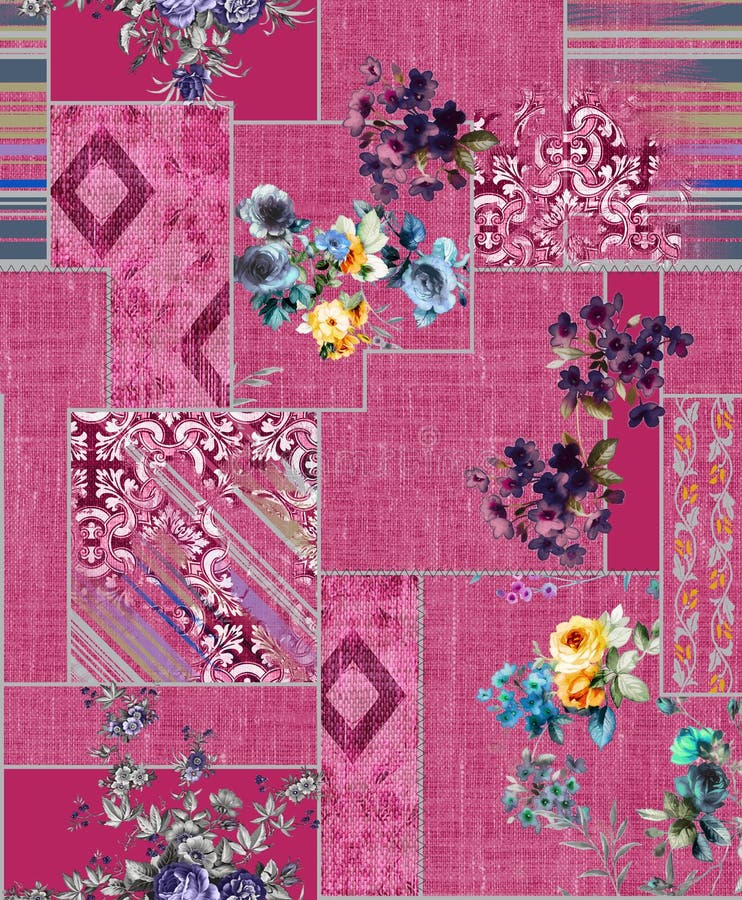 Seamless Patchwork Pattern with Flowers and Lines. Ethnic Indian Style ...