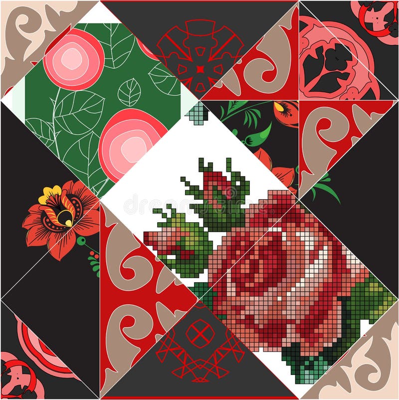 Seamless Patchwork Pattern with Flowers - Stock Stock Vector ...