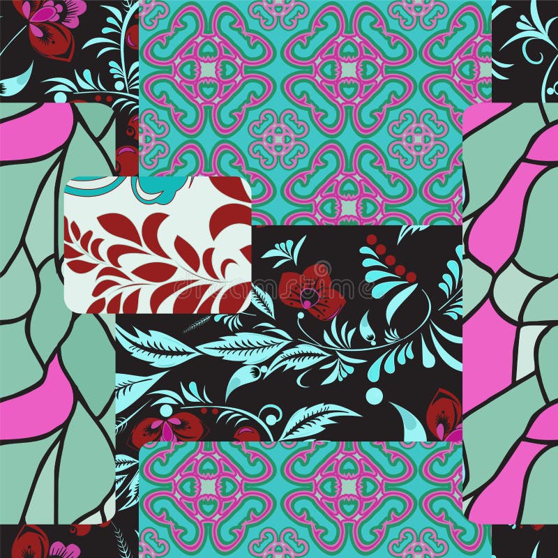 Seamless Patchwork Pattern with Flowers - Stock Stock Vector ...