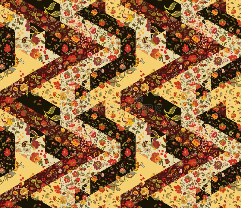 Seamless Patchwork Pattern with Flowers. Vintage Stock Vector - Illustration of fabric, element ...