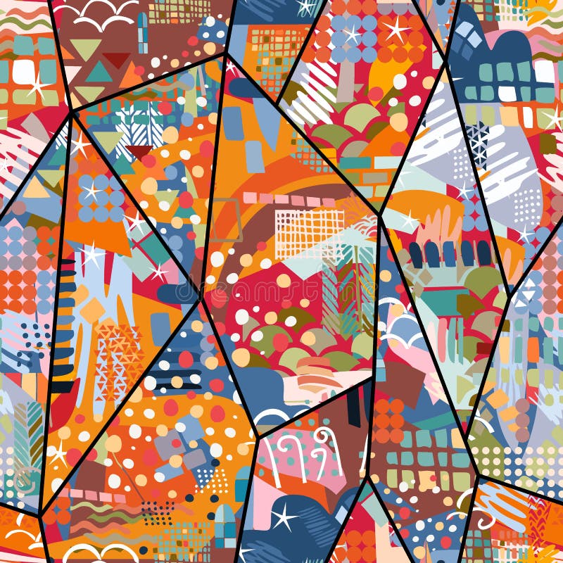 Seamless Patchwork Pattern of Geometric Shapes with Abstract Multicolor ...