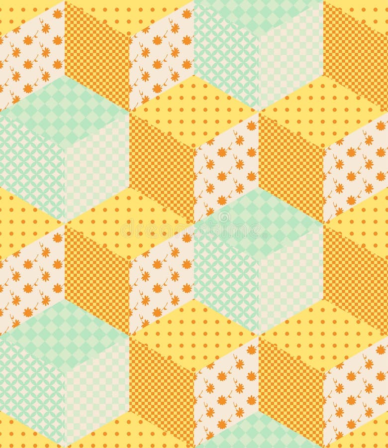 Seamless Patchwork Pattern with Orange and Green Cubes Stock Vector - Illustration of cube ...