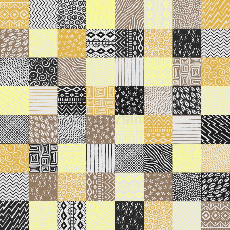 Seamless Patchwork Pattern. Ornament Drawn by Hand, Grunge Texture ...