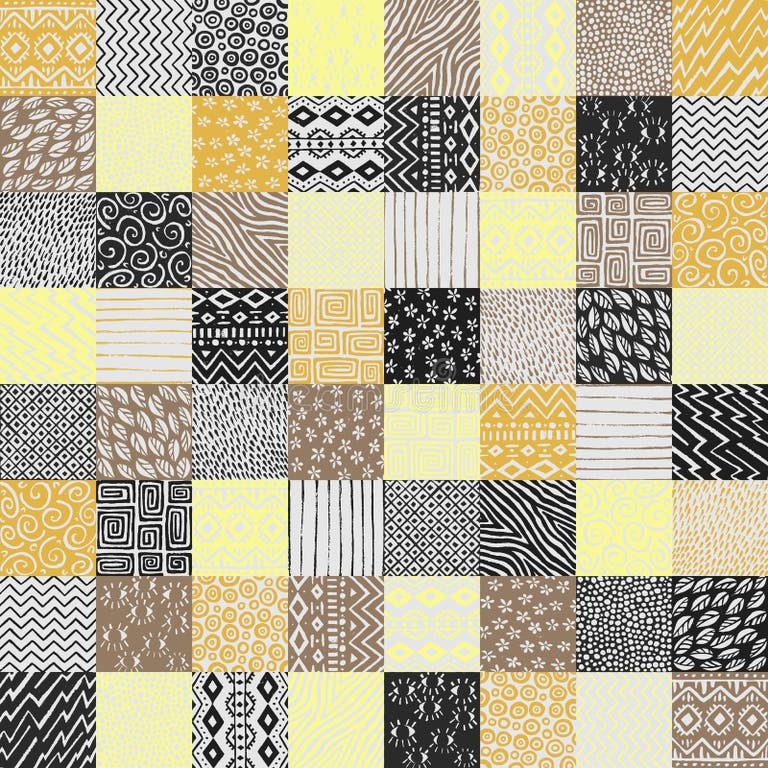 Seamless Patchwork Pattern. Ornament Drawn by Hand, Grunge Texture ...