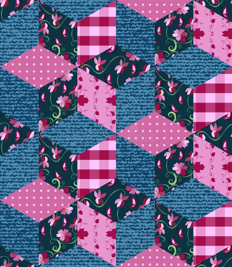 Seamless Patchwork Pattern in Pink and Blue Tones. Stock Vector ...