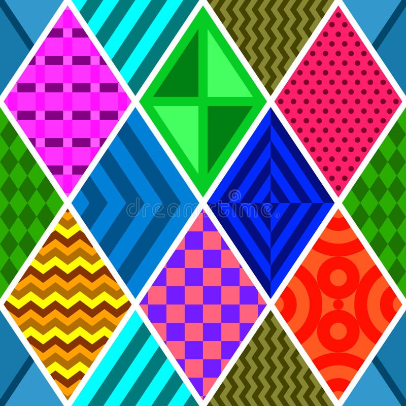 Seamless Patchwork Pattern With Rhombus Patches With Geometric Ornament