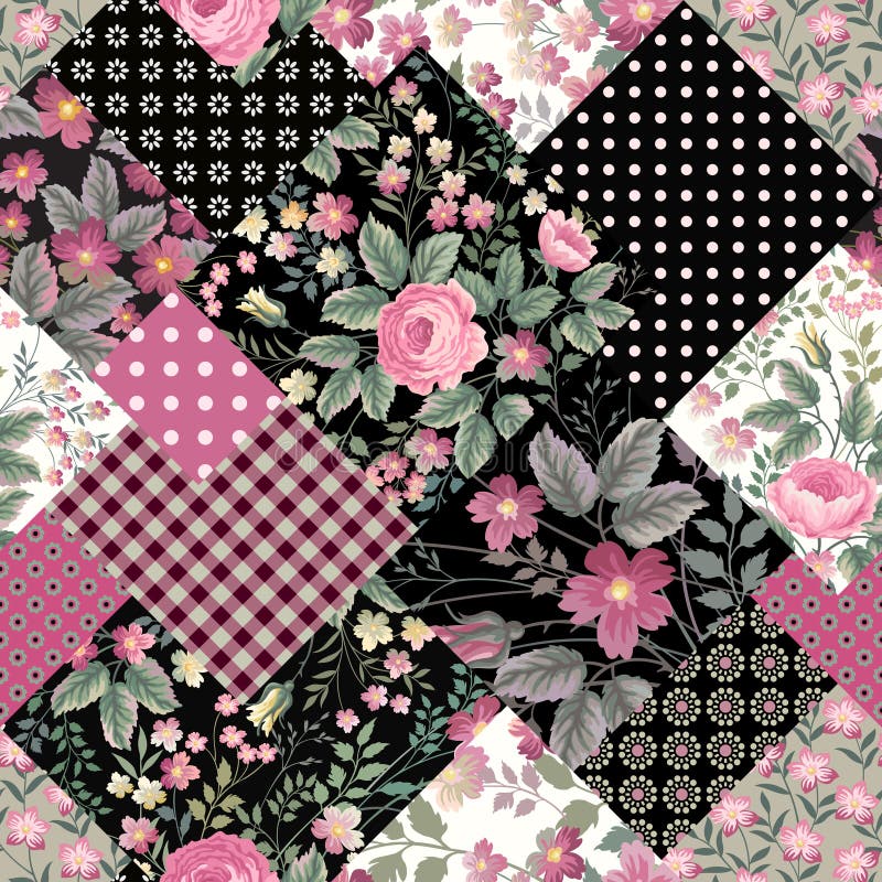 Seamless Patchwork Pattern with Roses Stock Vector - Illustration of ...