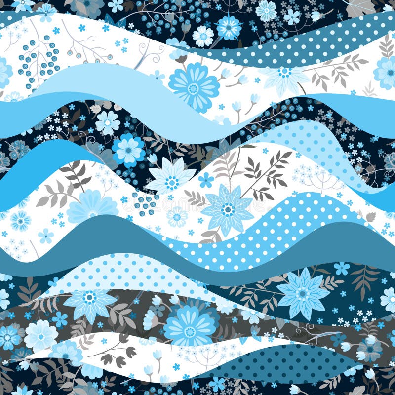 Seamless Patchwork Pattern with Small Flowers in Blue Colors. Vector Illustration Stock Vector ...