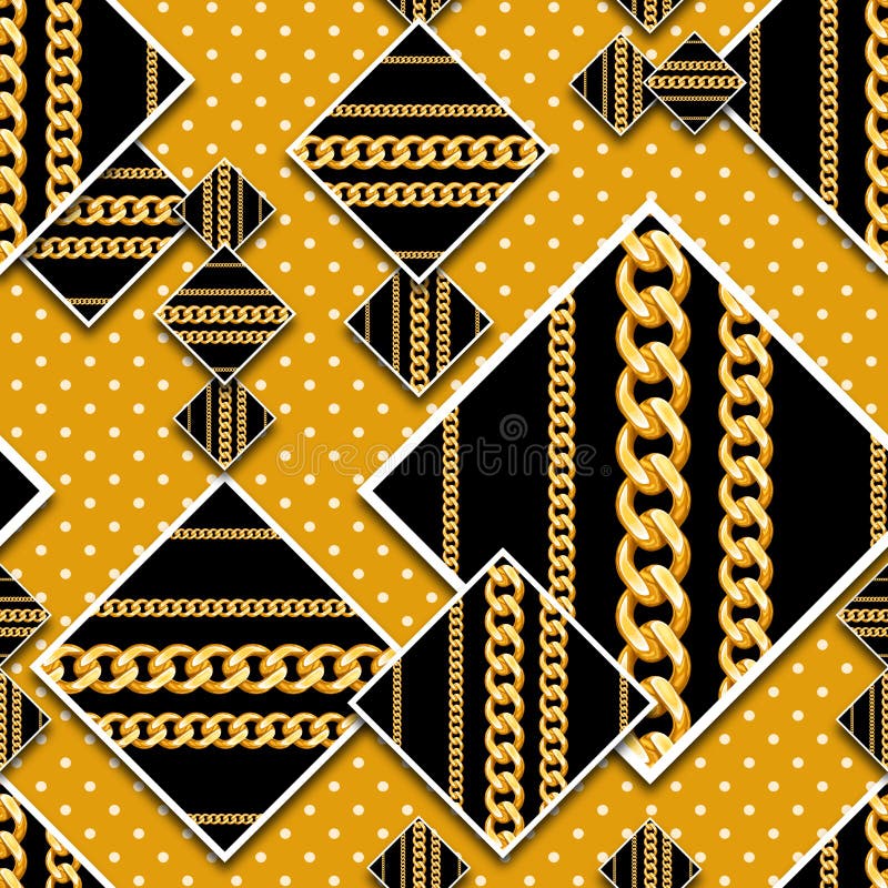 Seamless Patchwork Square Chains Pattern with Dots on Yellow Background ...