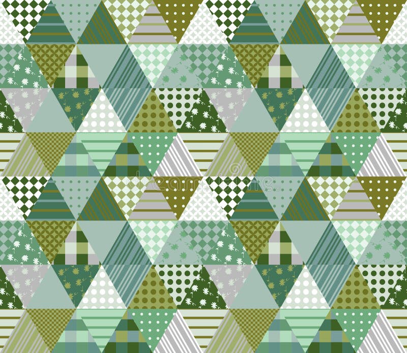 Seamless Patchwork Pattern from Triangle Patches. Green Quilt Stock Vector - Illustration of ...