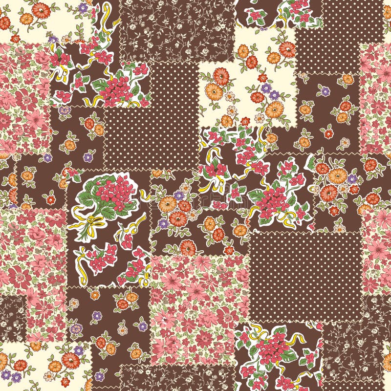 Seamless Patchwork of Pretty Floral Design Stock Vector - Illustration ...