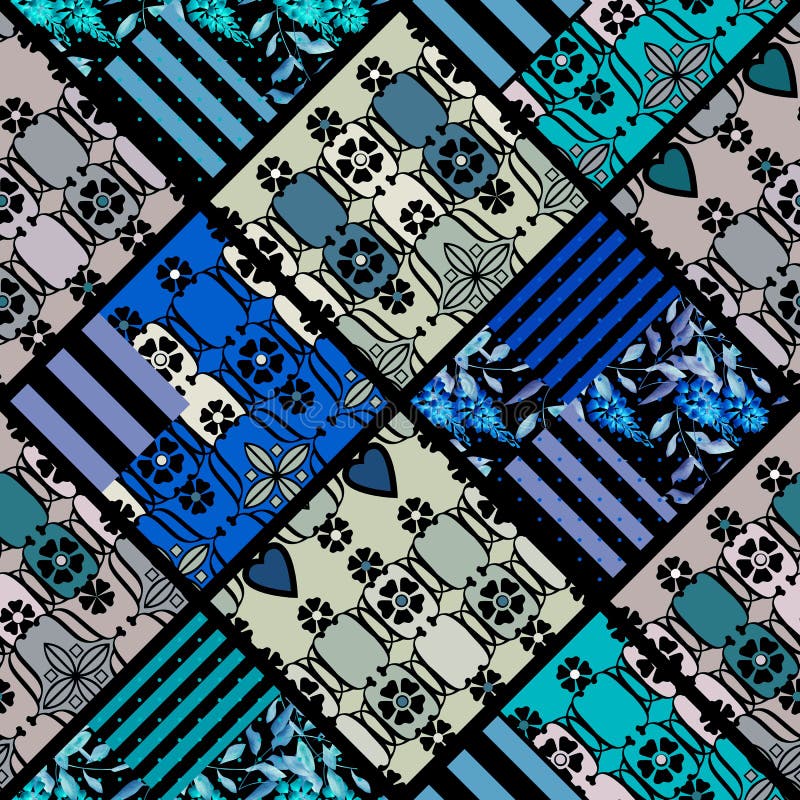 Seamless Patchwork Quilt Patches Elements Vintage Retro Pattern Stock ...