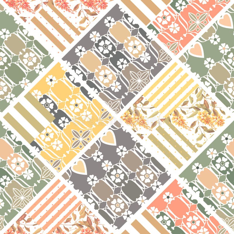 Seamless Patchwork Quilt Patches Elements Vintage Retro Pattern Stock ...