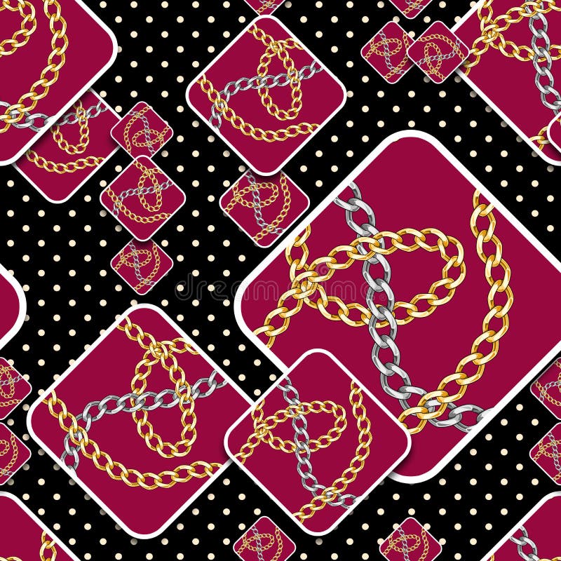 Seamless Patchwork Square Chains Pattern with Dots on Yellow Background ...