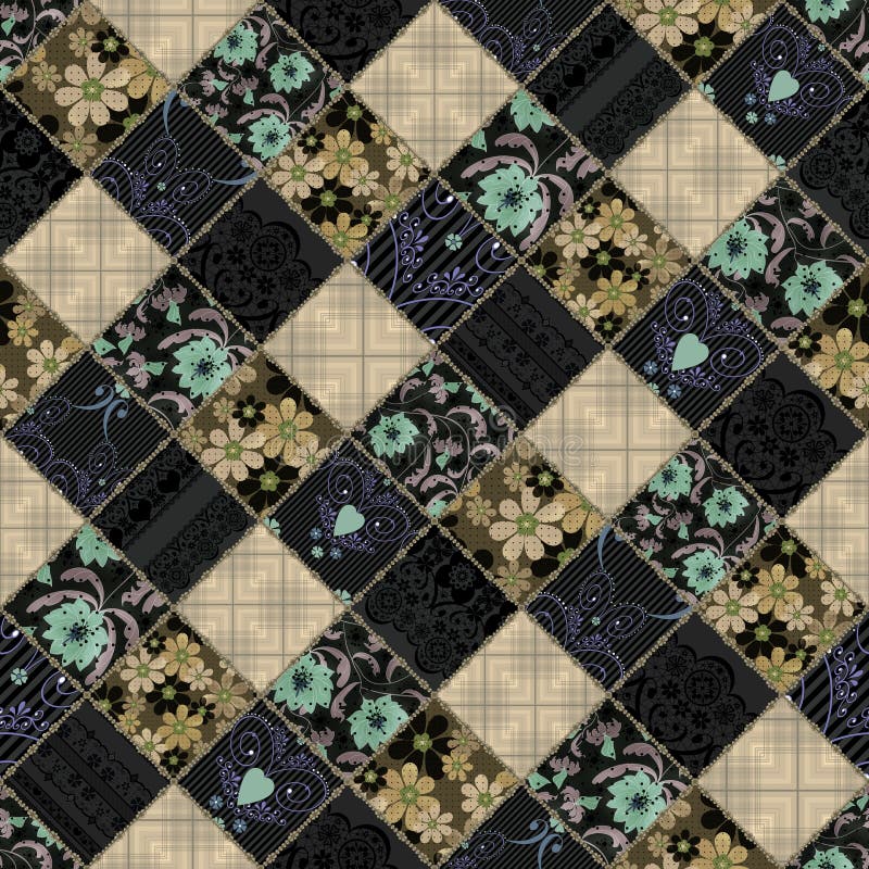 Seamless Patchwork Style Retro Pattern Stock Illustration ...