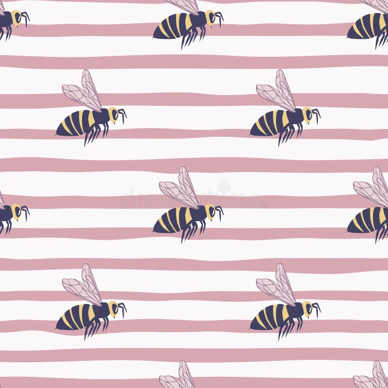 Seamless Patten with Hand Drawn Bees Figures. Background with Pink and ...