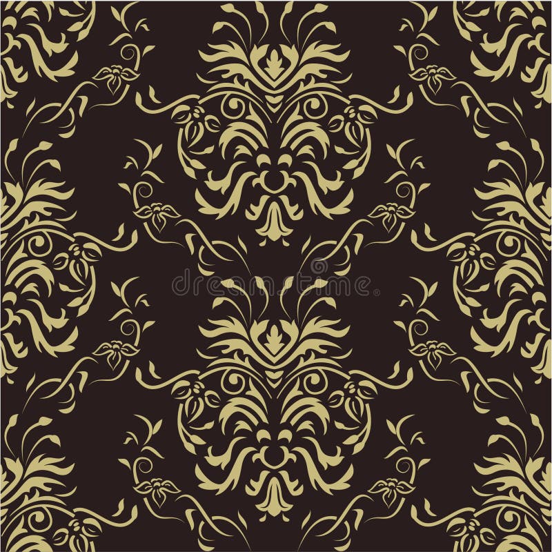 Watercolor Golden Baroque Seamless Pattern of Floral Curl, Rococo ...