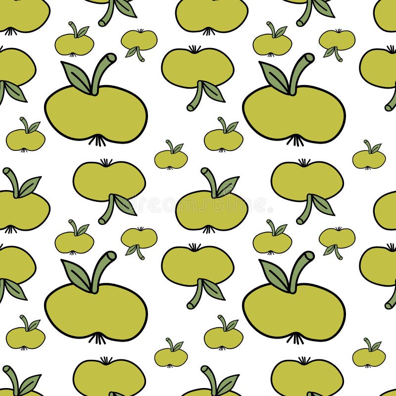Abstract Seamless Pattern with Green Apples. Fruit Background in Doodle ...