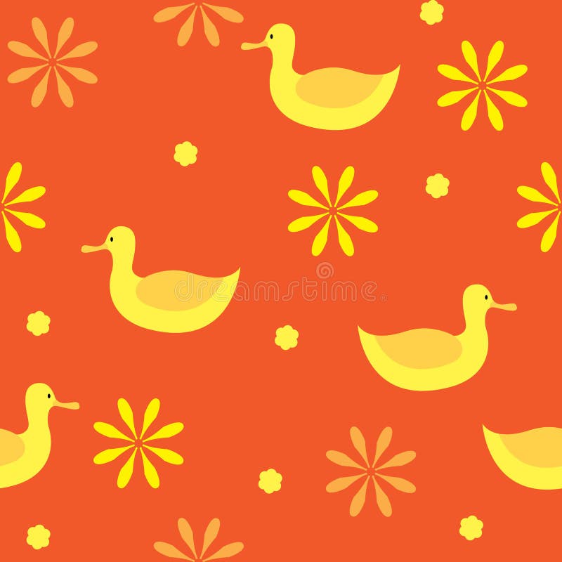 Seamless Pattern Abstract Background of Ducks and Flowers Stock Vector ...