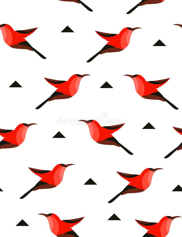 Seamless Pattern with Abstract Bird and Triangles on White Background ...