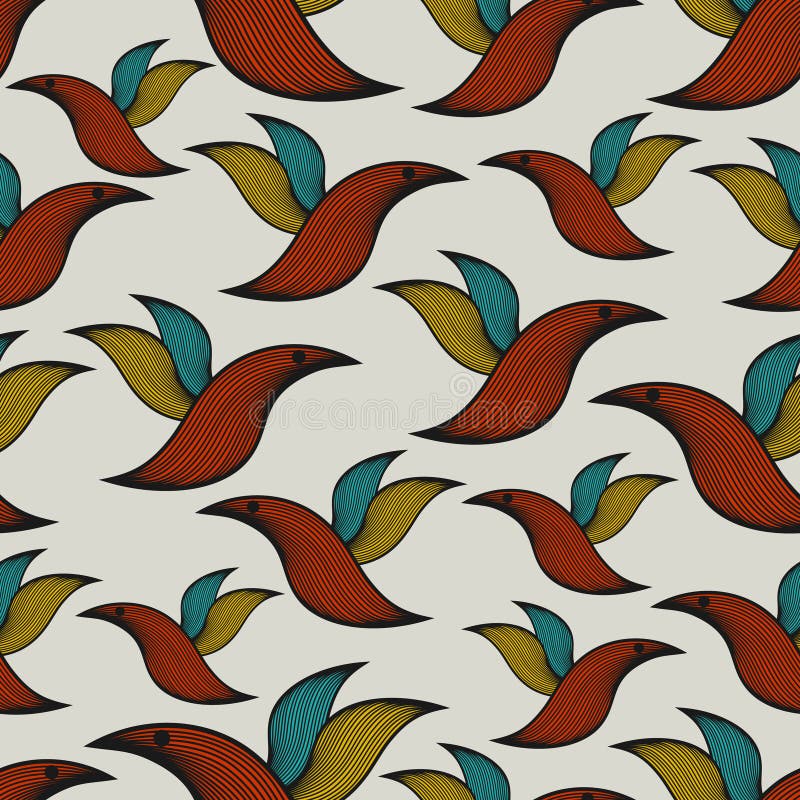 Seamless Pattern with Abstract Birds Stock Vector - Illustration of ...