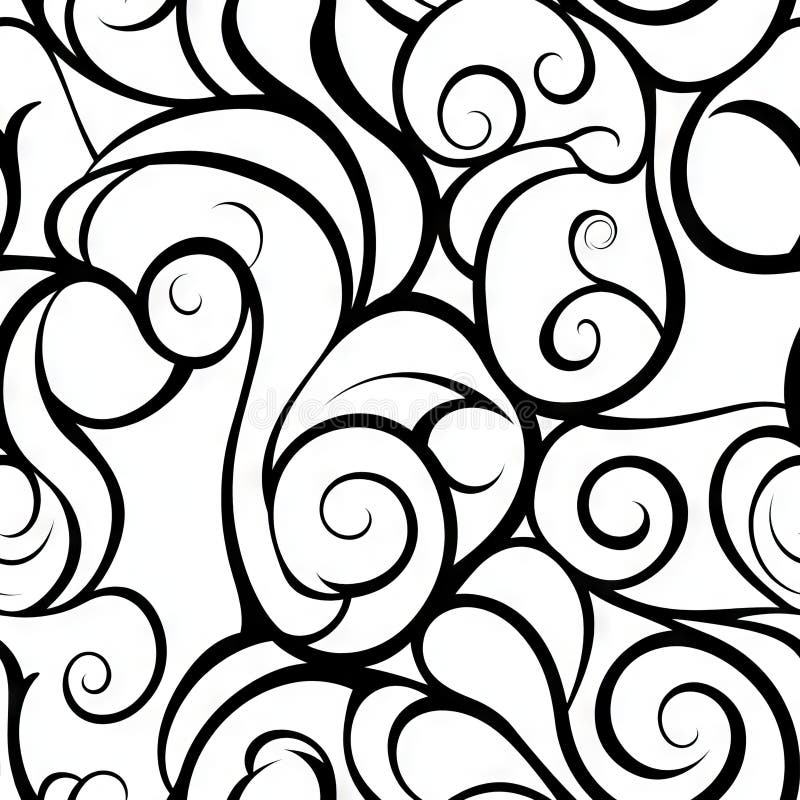 Seamless Pattern - Abstract Black and White Swirl Pattern. Stock ...