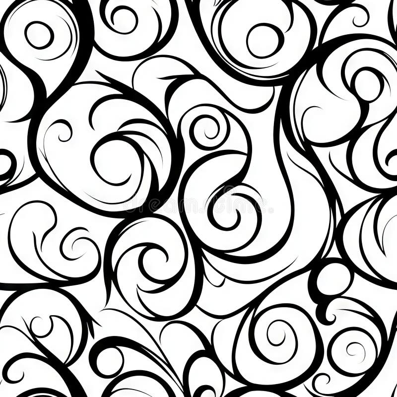 Seamless Pattern - Abstract Black and White Swirl Pattern. Stock ...