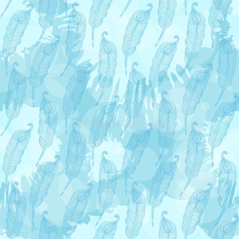 Seamless Pattern with Abstract Blue Feathers on Stock Vector ...