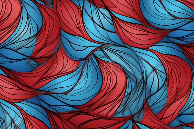 Seamless Pattern with Abstract Blue and Red Waves Stock Illustration ...