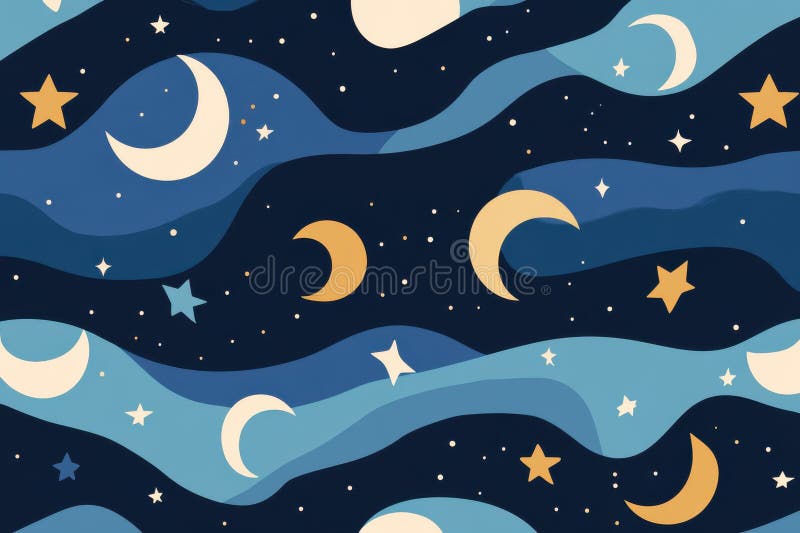 Abstract Night Sky Pattern with Moons and Stars Stock Illustration ...
