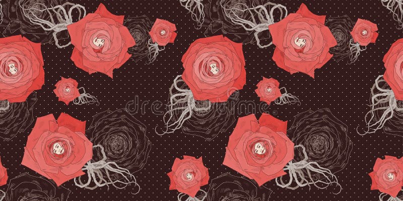 Seamless Pattern with Abstract Cartoon Roses Stock Vector ...