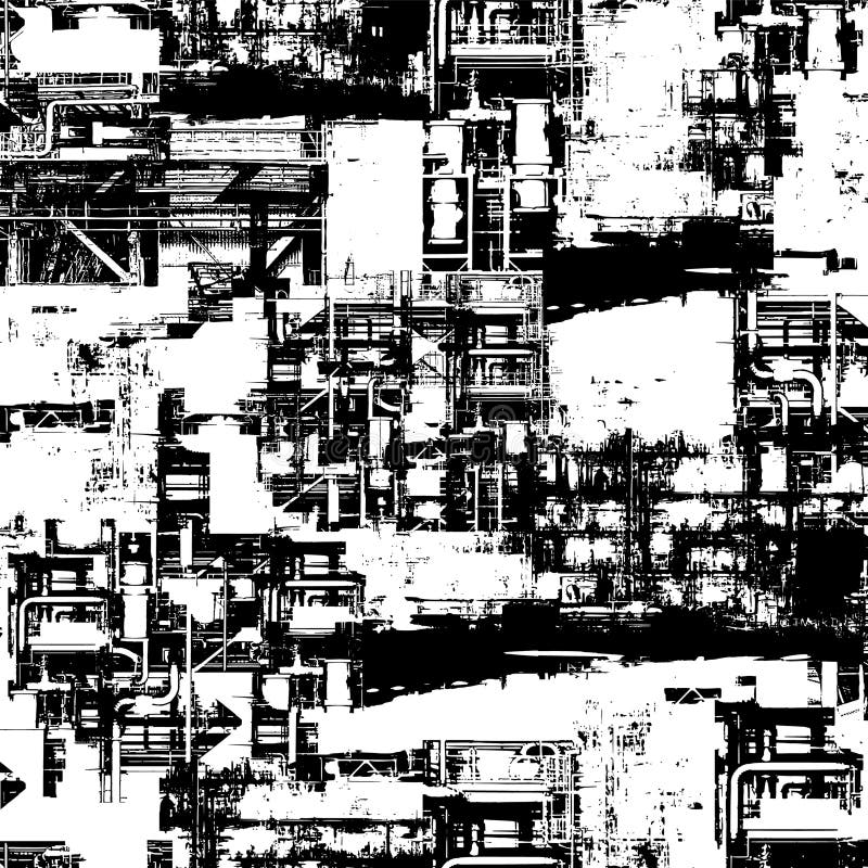 Seamless Pattern with Abstract Collage of Industrial Plants, Stock ...