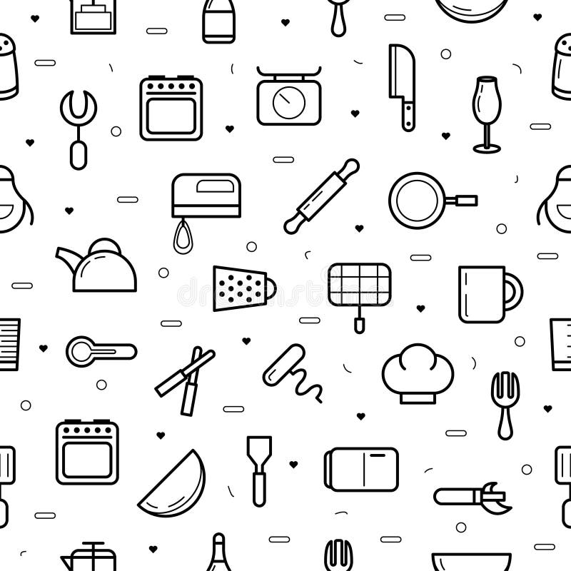 Seamless Pattern Abstract Doodle Collection Kitchen Cooking Logo Vector ...