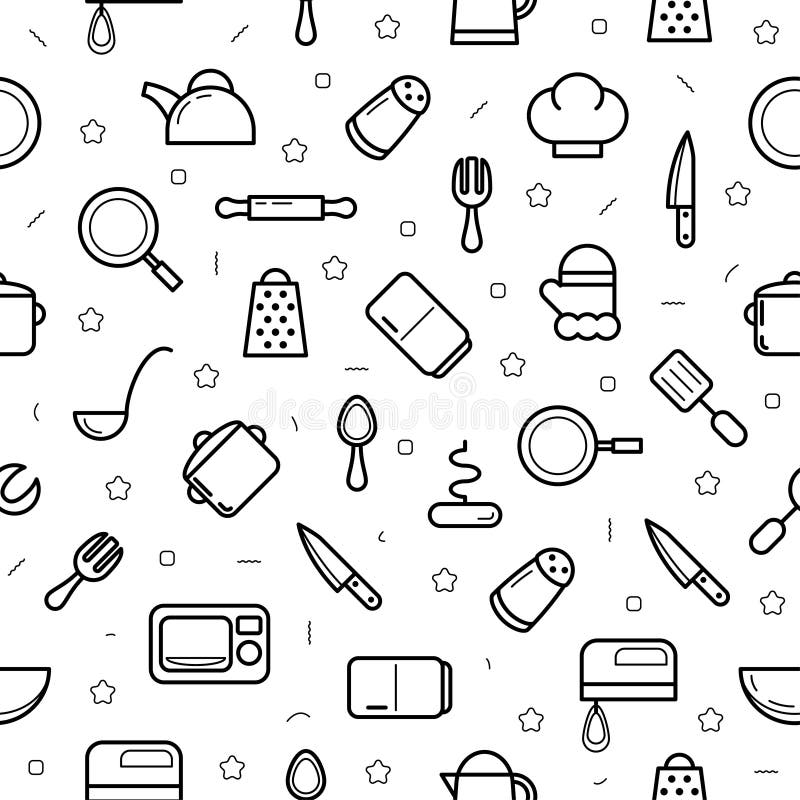 Seamless Pattern Abstract Doodle Collection Kitchen Cooking Logo Vector ...