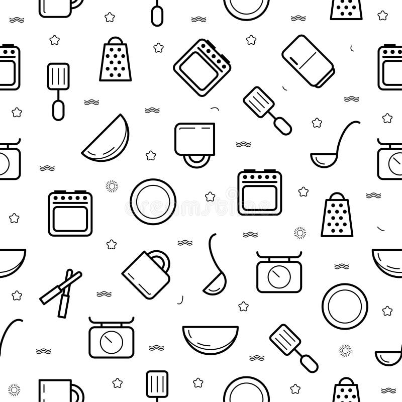 Seamless Pattern Abstract Doodle Collection Kitchen Cooking Logo Vector ...