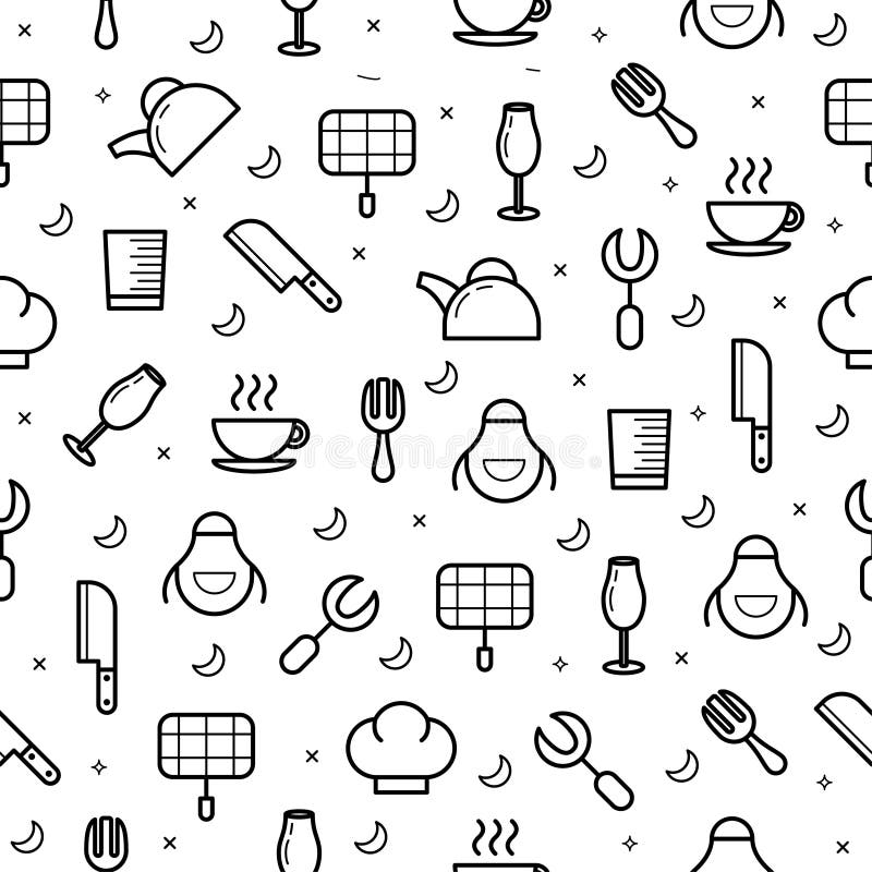 Seamless Pattern Abstract Doodle Collection Kitchen Cooking Logo Vector ...