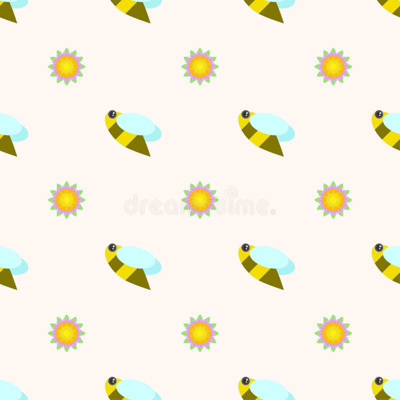 Seamless Pattern Abstract Elements Different Bee Insect with Honeycombs ...