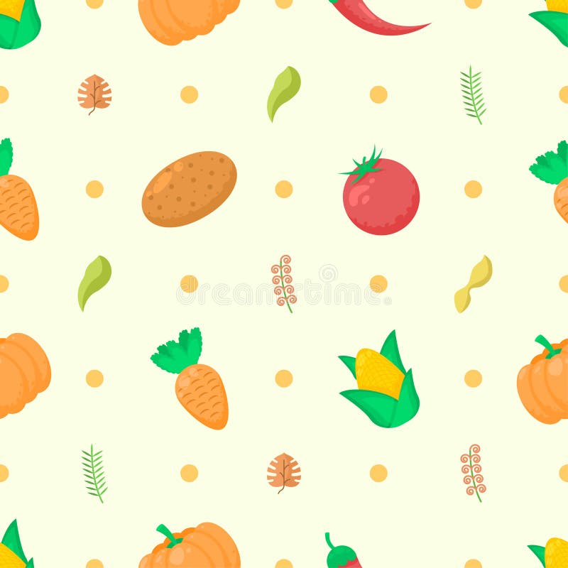 Seamless Pattern Abstract Elements Vegetables Food Leaves Vector Design ...