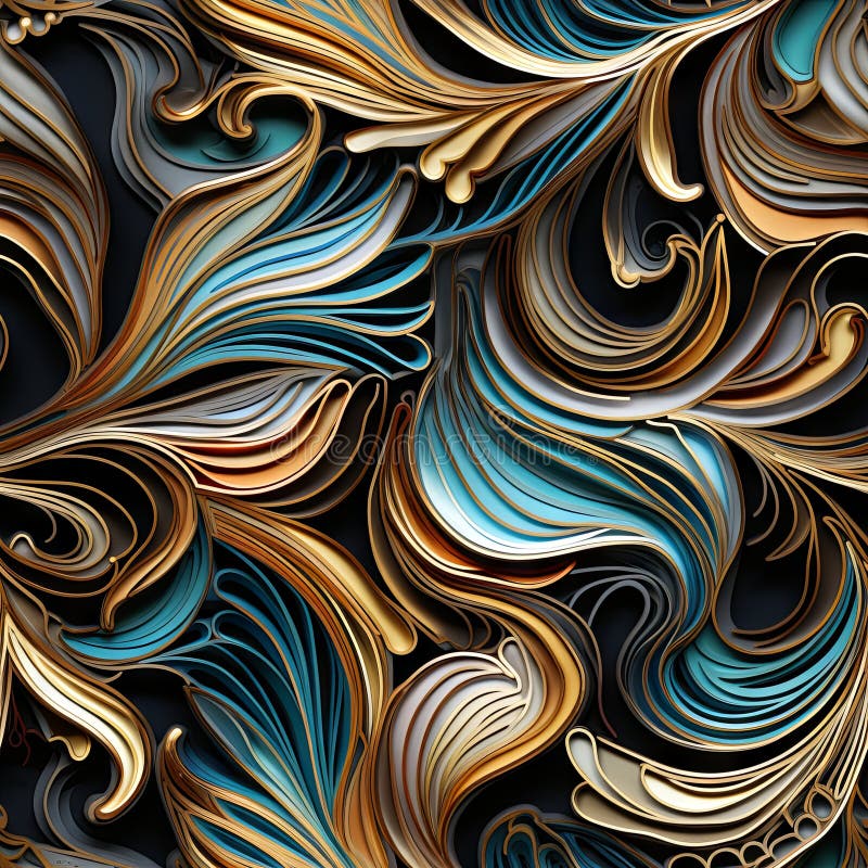 Seamless Pattern with Abstract Flower Shapes with Gold Rim. Stock ...