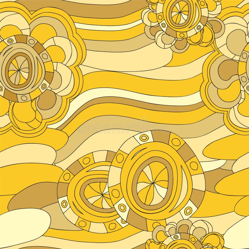 Seamless Pattern with Abstract Flower and Wave. Illustrat Stock ...