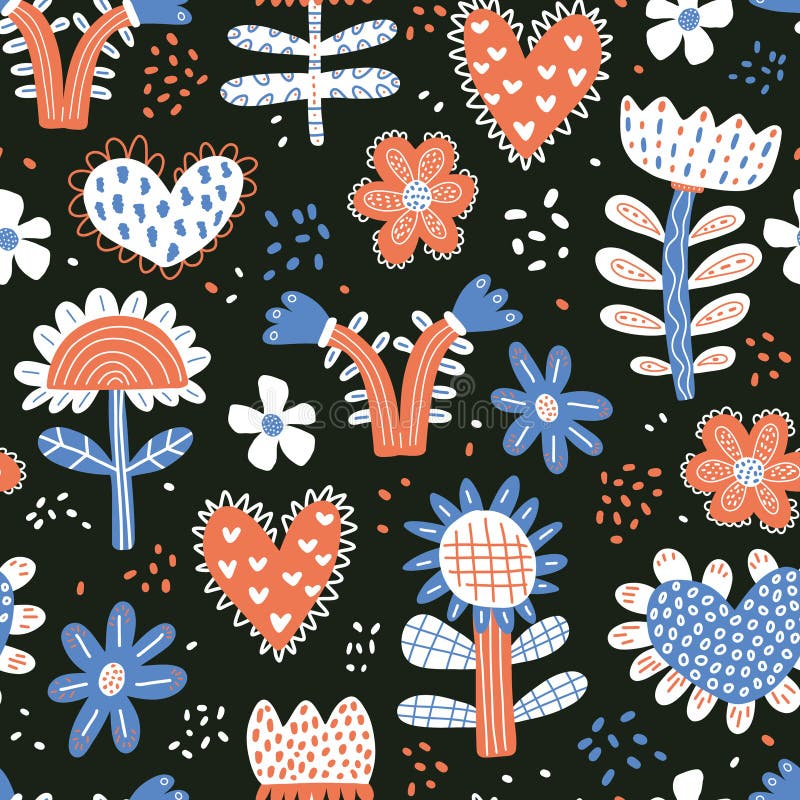 Seamless Pattern with Abstract Flowers. Creative Floral Surface Design ...