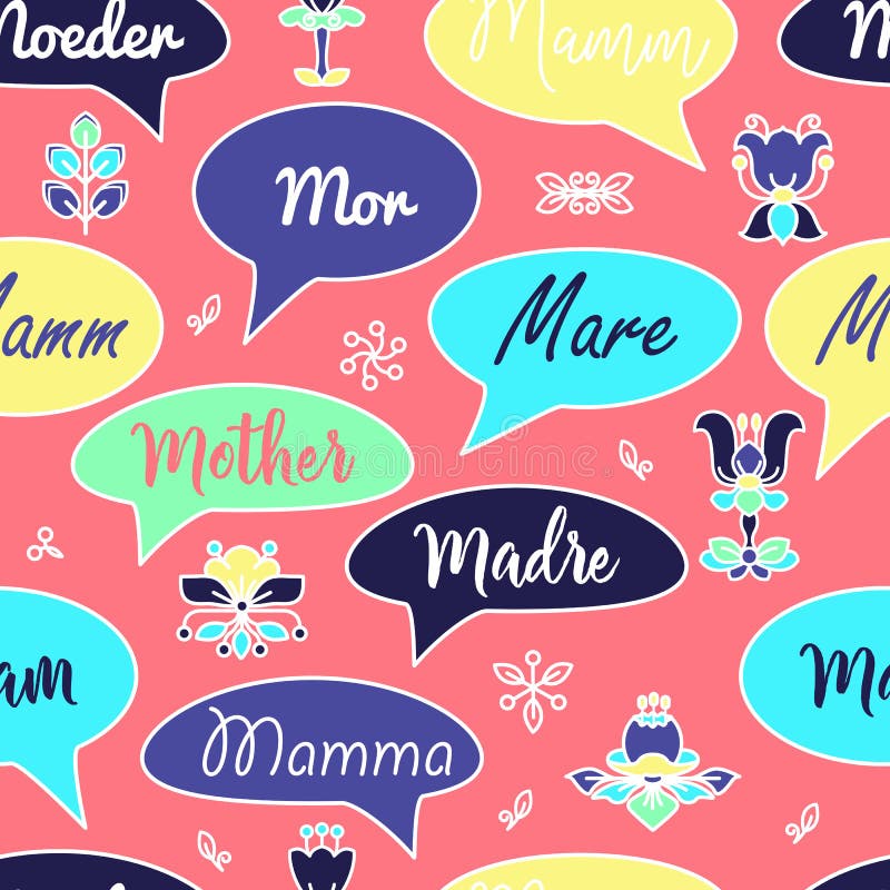 Seamless Pattern with Speech Bubbles and Words Mother. Vector. Stock ...