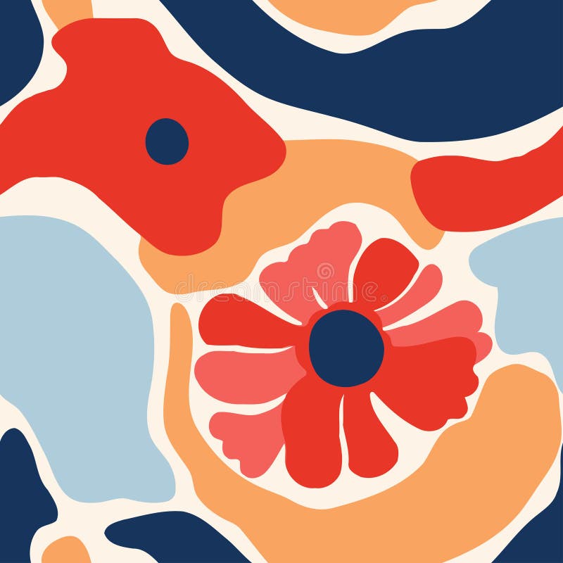 Seamless Pattern with Abstract Flowers and Spots. Vector Illustration ...