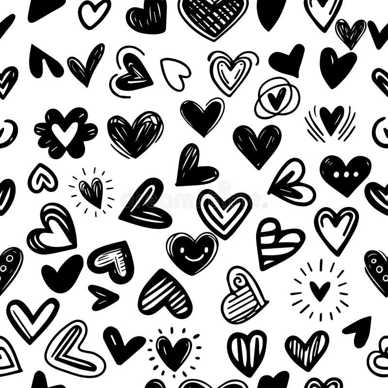 Seamless Pattern Abstract Hand Drawn Scribble Doodles Hearts Stock Vector - Illustration of ...
