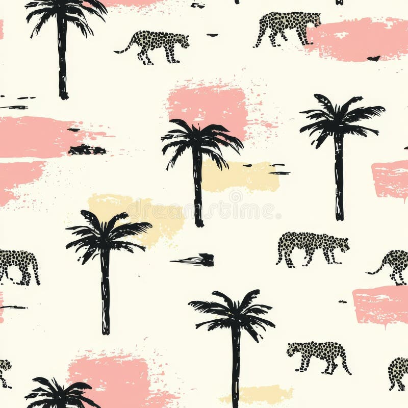 Seamless Pattern of Abstract Minimal Palm Trees, Featuring a Modern ...