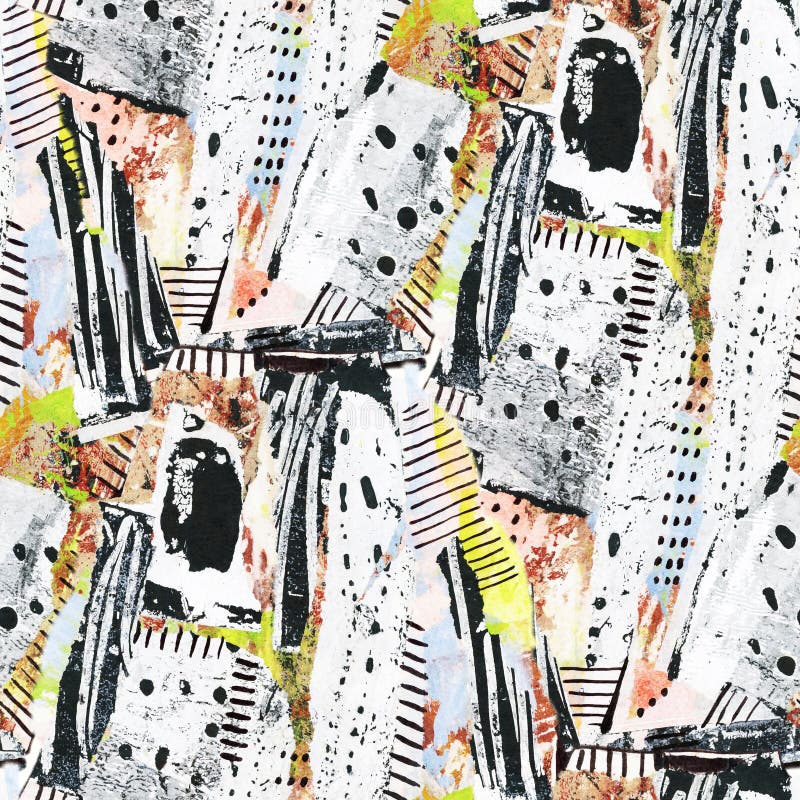 Seamless Pattern with Abstract Pattern. Mixed Media and Collage Stock ...