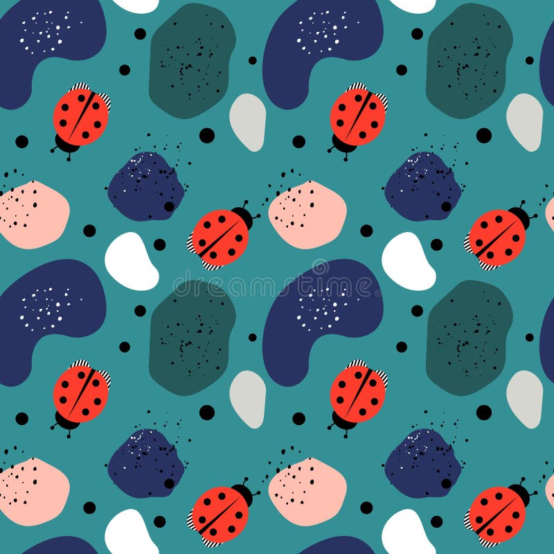 Seamless Pattern of Abstract Modern Background. Ladybug, Various Shapes ...